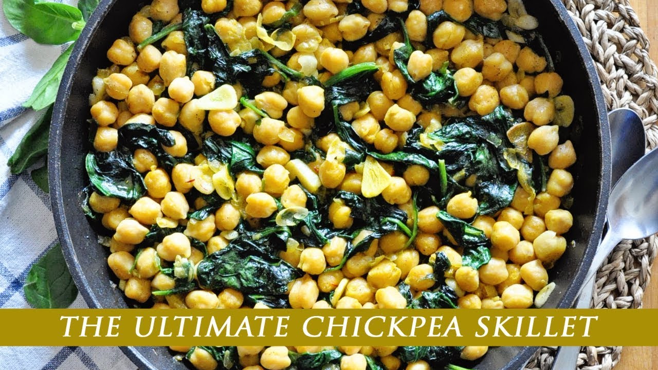 Chickpea & spinach skillet with saffron broth