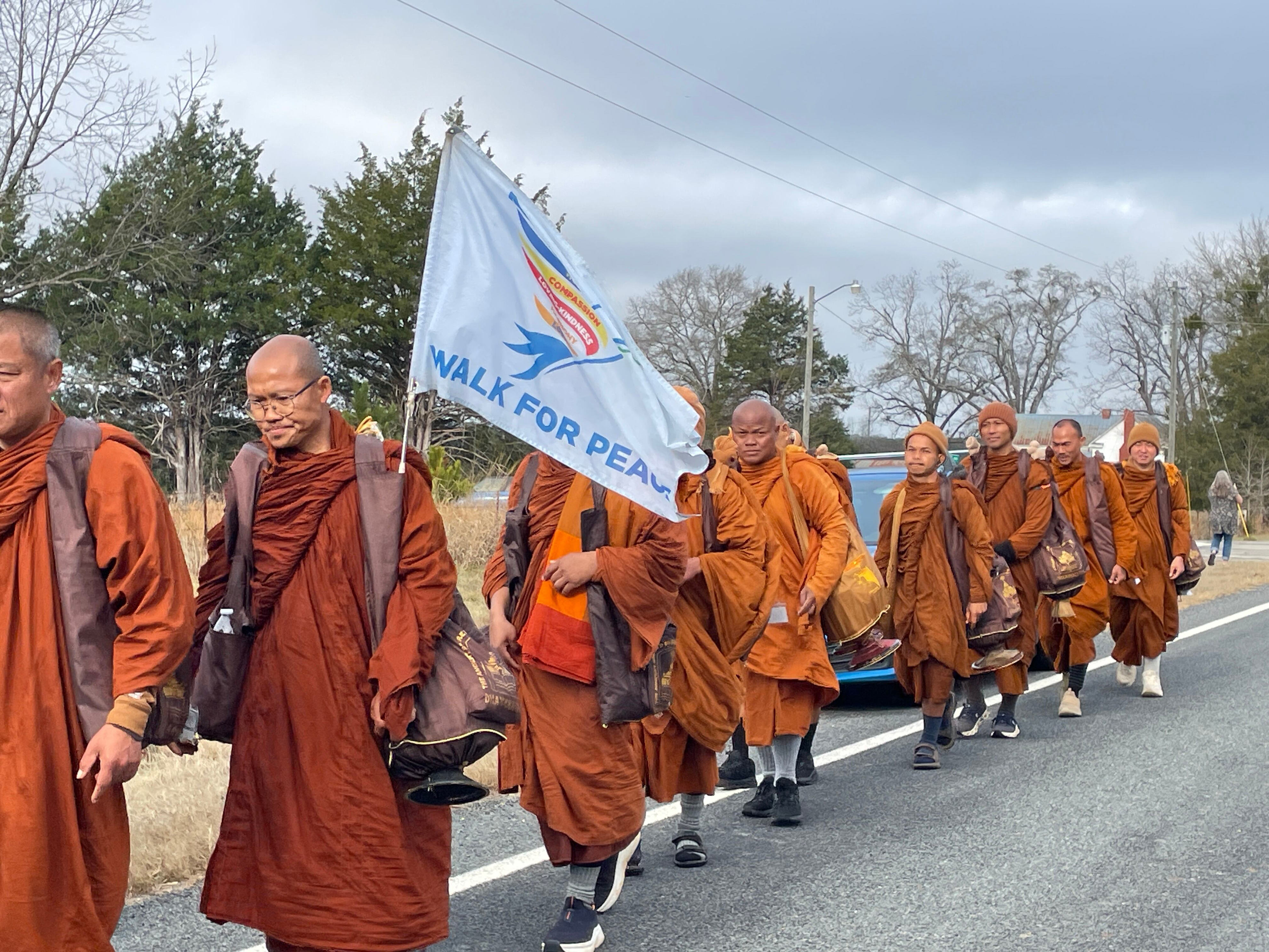 Live: Buddhist monks resting near Upstate overnight during peace walk