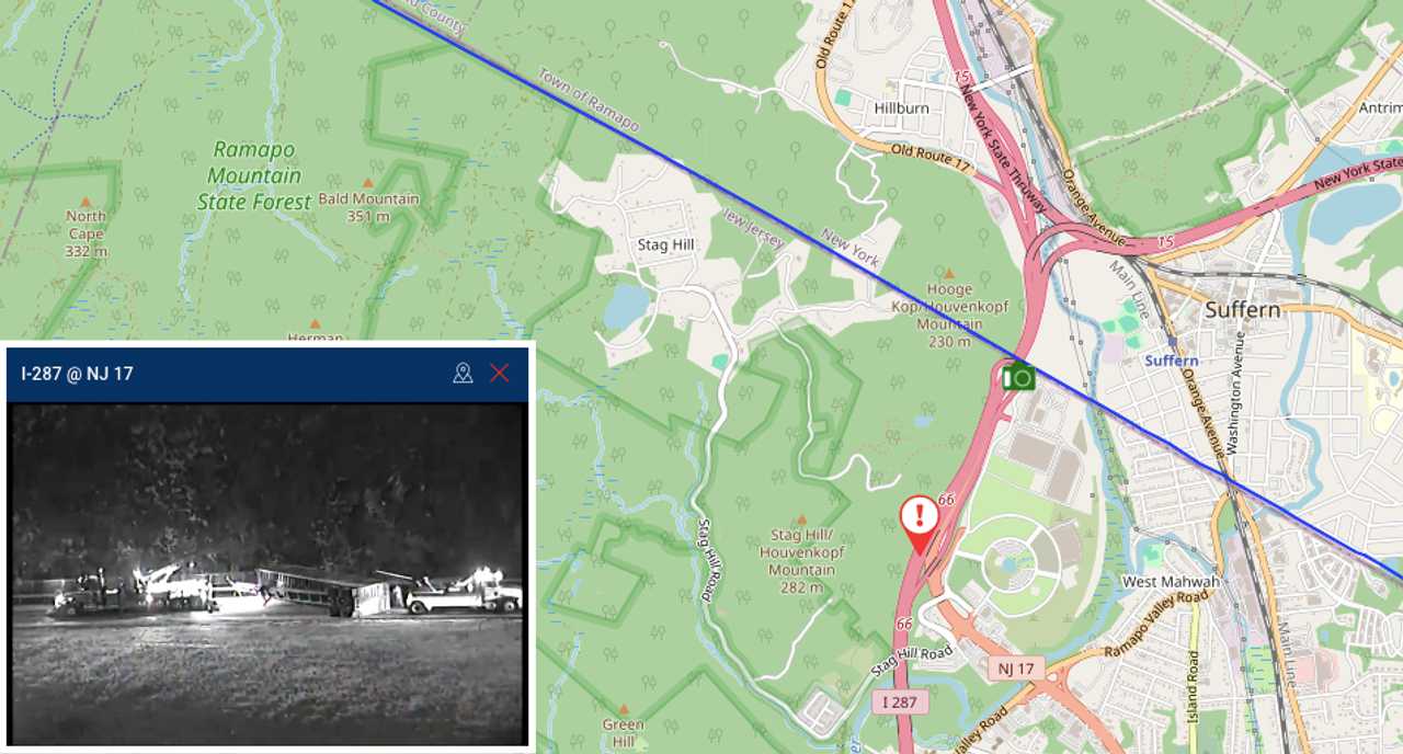 Overturned tractor-trailer shuts down Route 287 at NY/NJ border