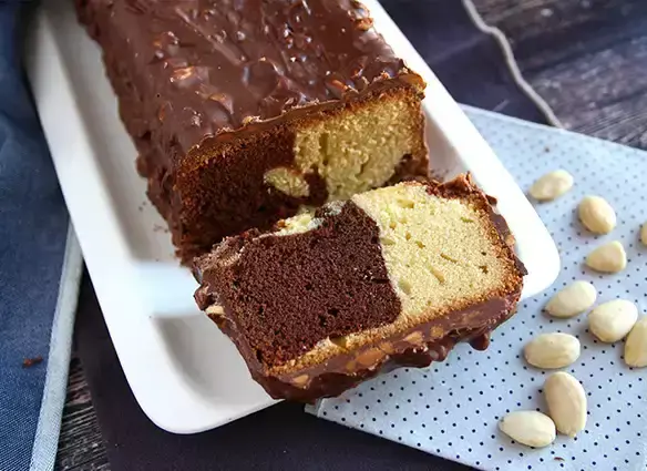 Marble cake with almond glaze