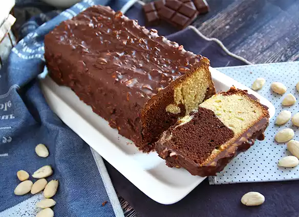 Marble cake with almond glaze