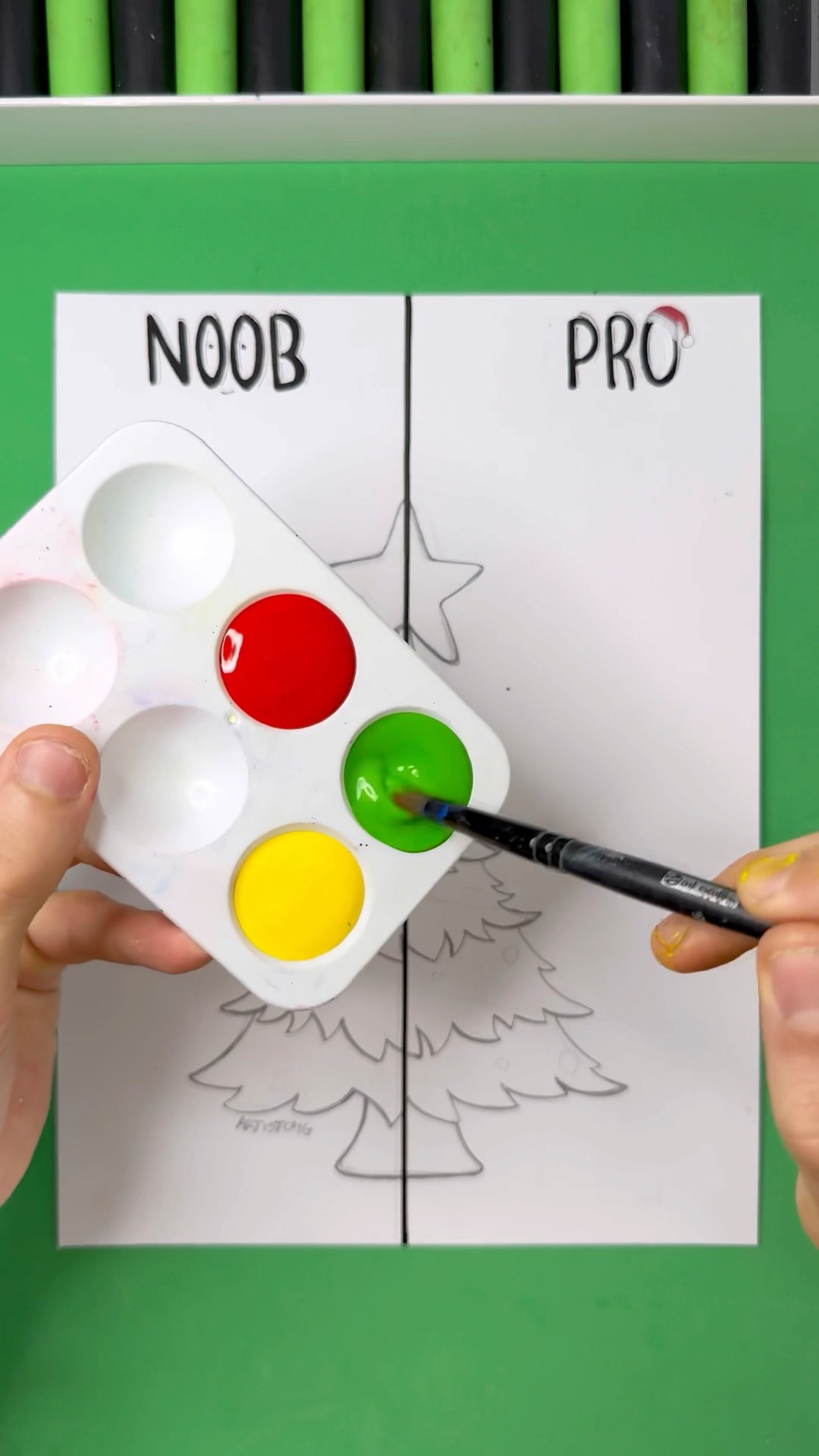 Painting a Christmas tree in 2 different skill levels