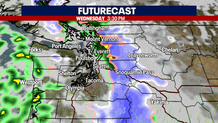 Seattle weather: Heavy mountain snow, rainy and breezy Wednesday