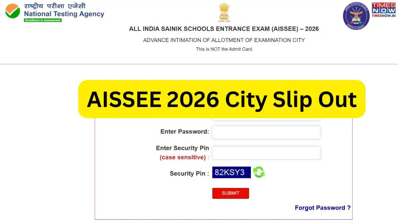 AISSEE 2026: Sainik School entrance exam city slip out at exams.nta.nic.in