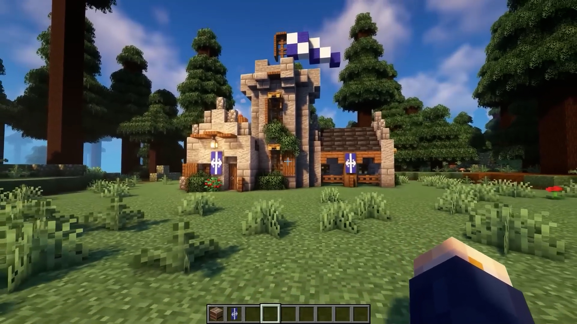 Minecraft survival base with a small castle design