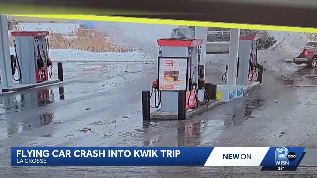 Watch: Driver flies into Kwik Trip gas pumps during La Crosse police chase