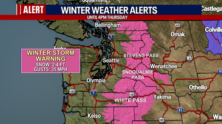 Seattle weather: Heavy mountain snow, rainy and breezy Wednesday