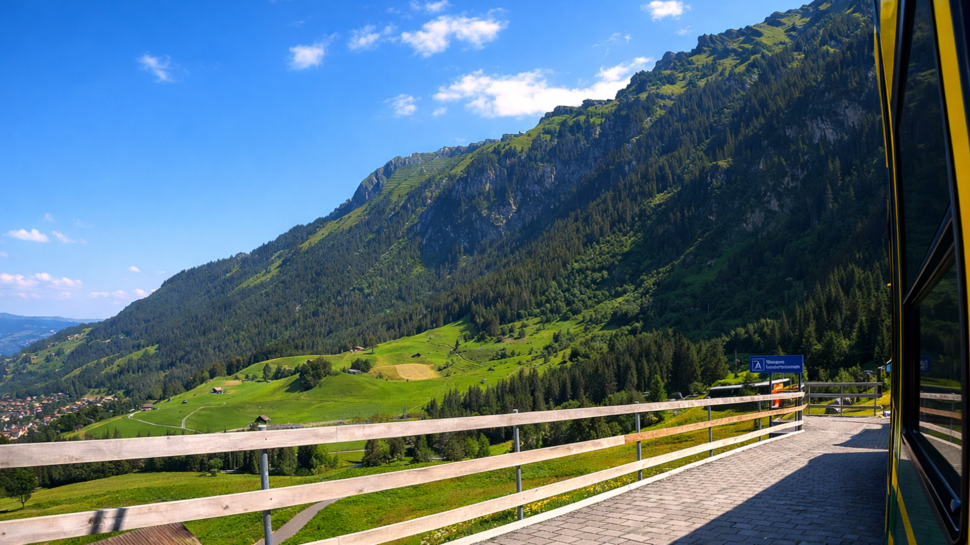 Switzerland alpine train ride with panoramic mountain views (4K)