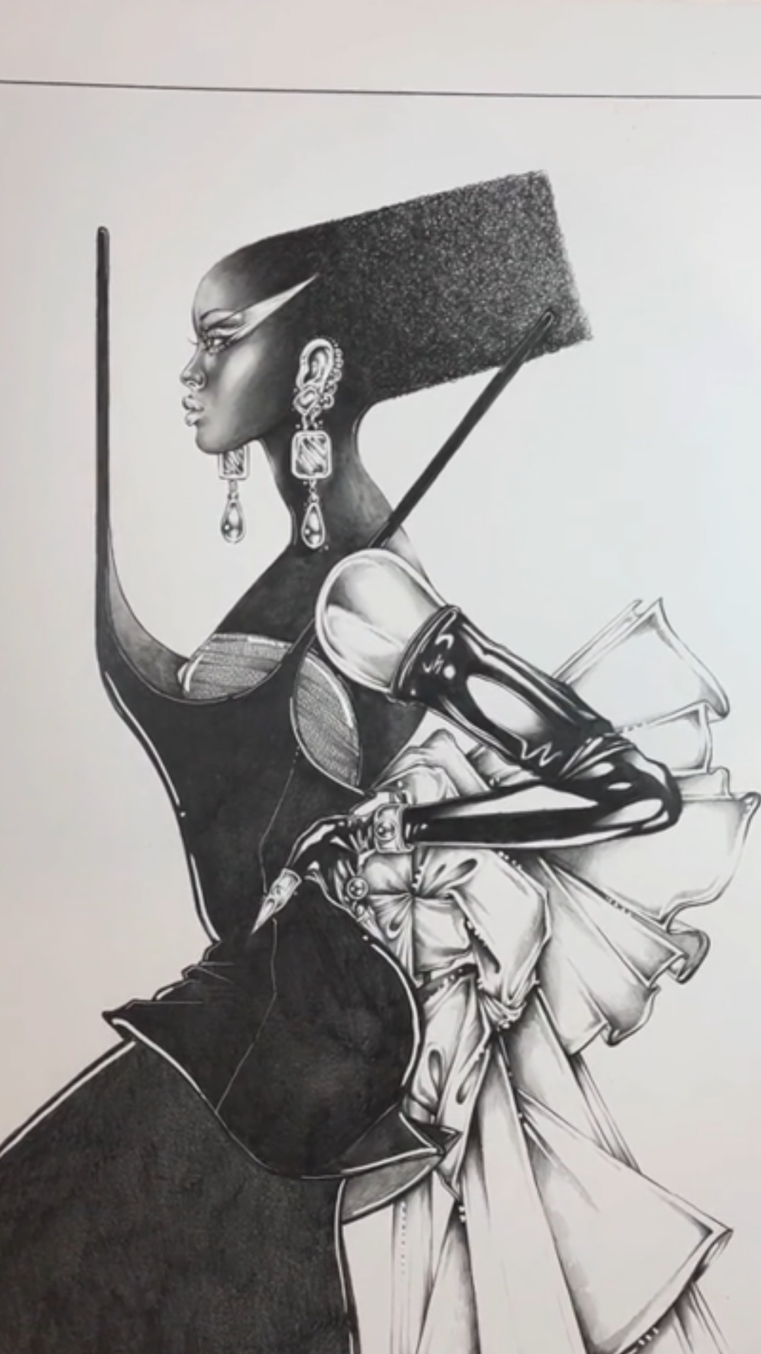 Creating a Schiaparelli-inspired graphite illustration step by step