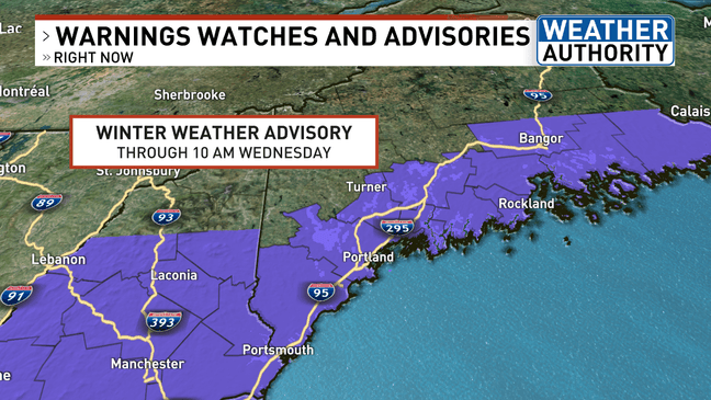 Snow, sleet, and freezing rain create slippery travel conditions in Maine