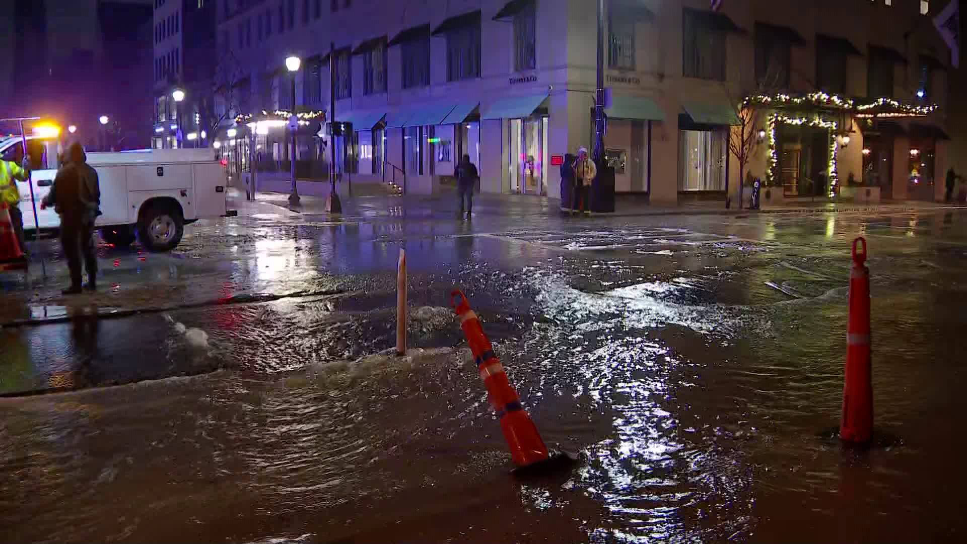 Water main break floods road in Boston's Back Bay