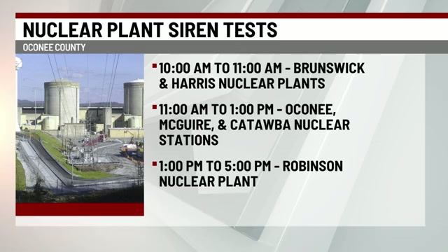 Nuclear plant siren tests in Oconee County