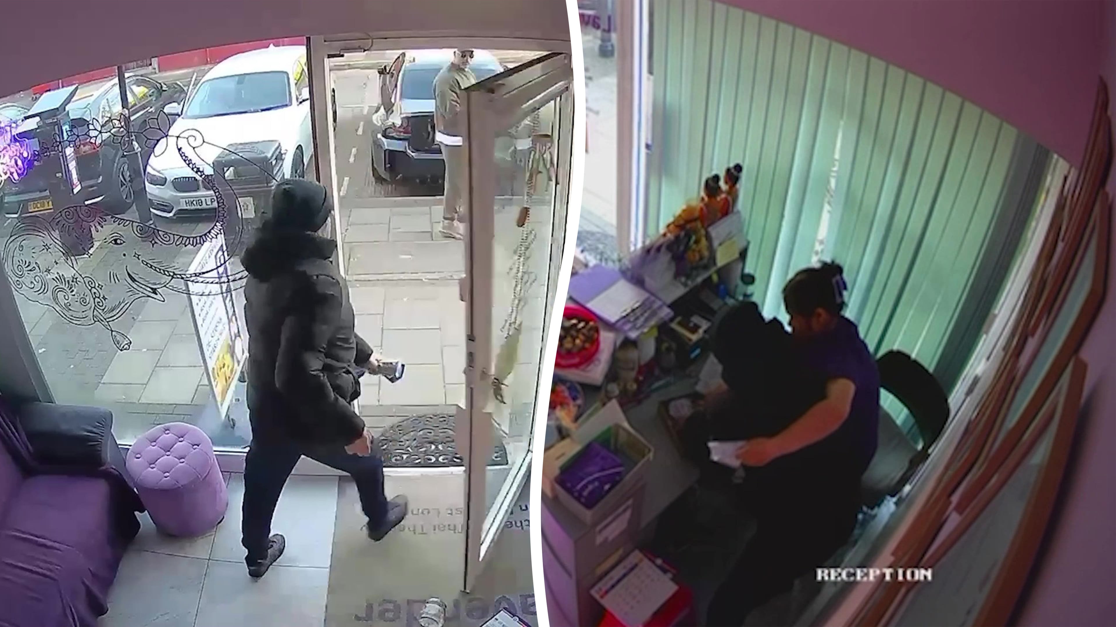 Moment brave massage parlour worker tries to stop thief swiping £250 ...