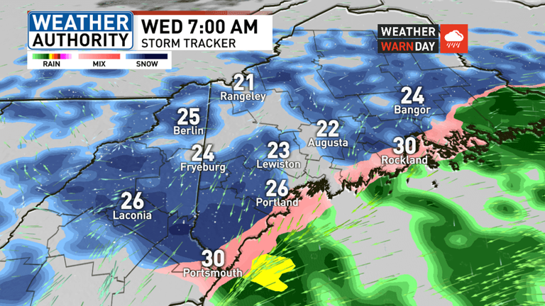 Snow, sleet, and freezing rain create slippery travel conditions in Maine