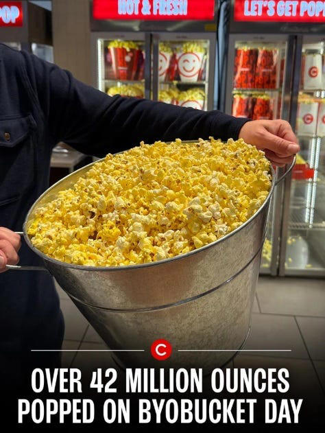 Cinemark’s $5 bring‑your‑own‑bucket popcorn deal, Jan. 18–19