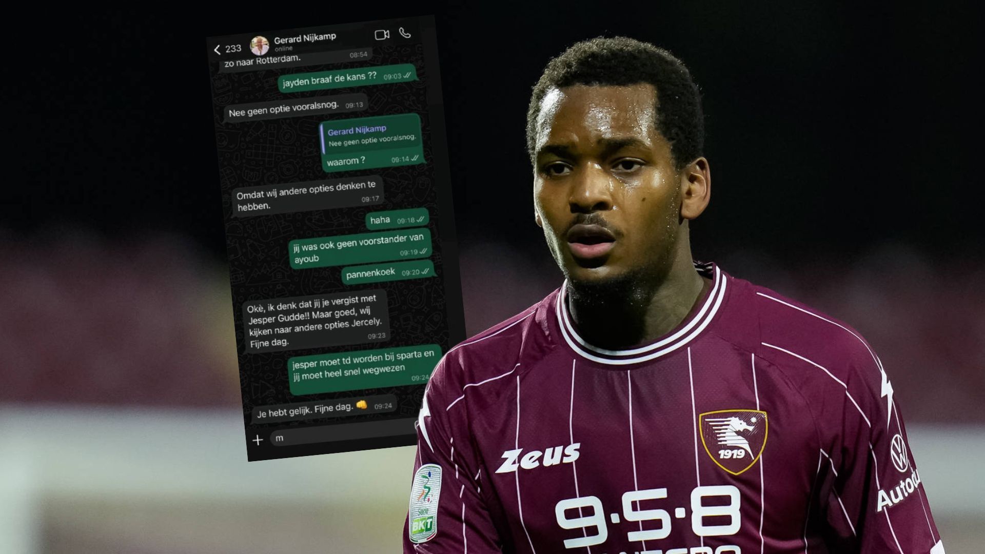 Gerard Nijkamp, technisch directeur van Sparta, wijst Jayden Braaf af ...