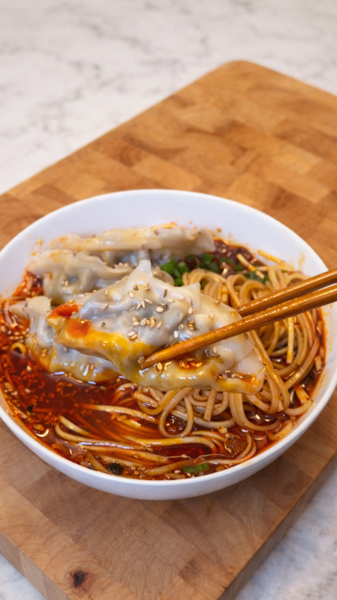 Making Vegan Spicy Dumpling and Noodle Soup