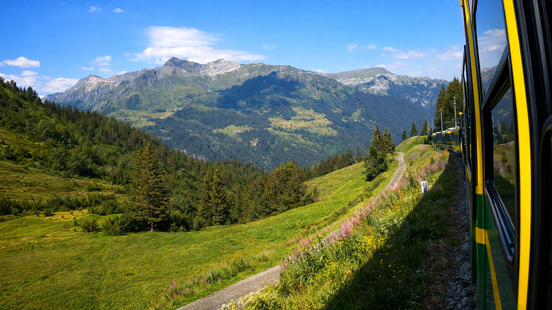 Swiss alpine railway from Grindelwald to Lauterbrunnen (4K)