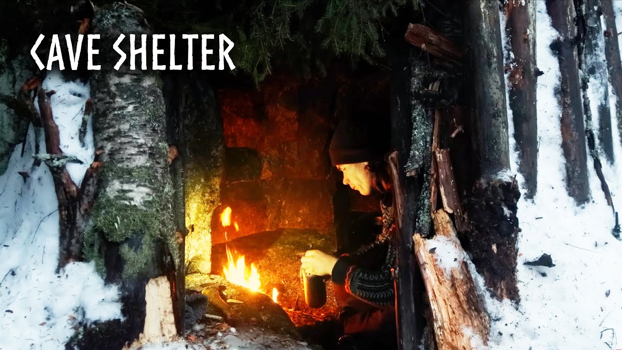 Cold-weather survival using a cave shelter