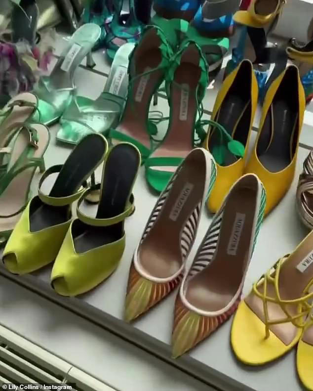 Lily Collins shows off incredible designer shoe collection in BTS clip ...