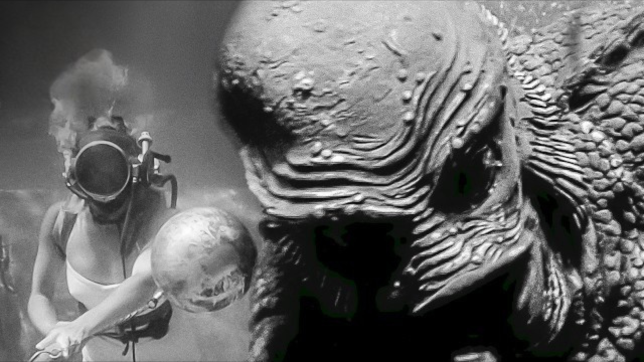 The Gill-Man's vicious attack on Helen (Lori Nelson) - Revenge of the ...