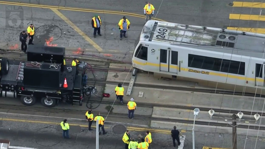 Metro A Line train derails after collision with pickup truck in Los Angeles