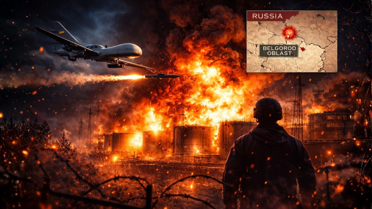 Ukrainian drone strike ignites Russian oil depot in massive fire