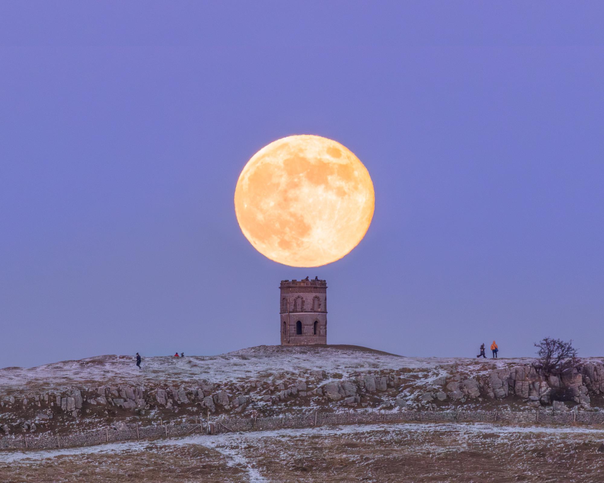 ‘Over the moon’ to capture Wolf Moon rising at Solomon’s Temple in Buxton