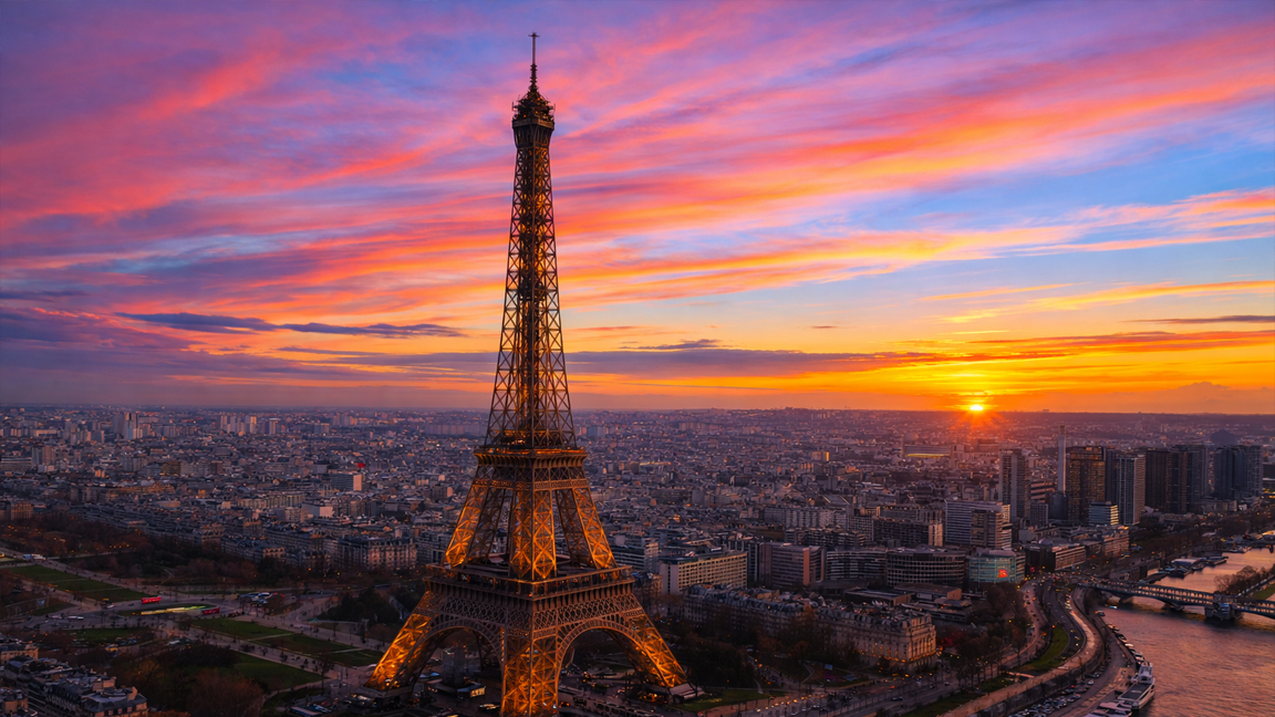 Eiffel Tower at sunset in Paris