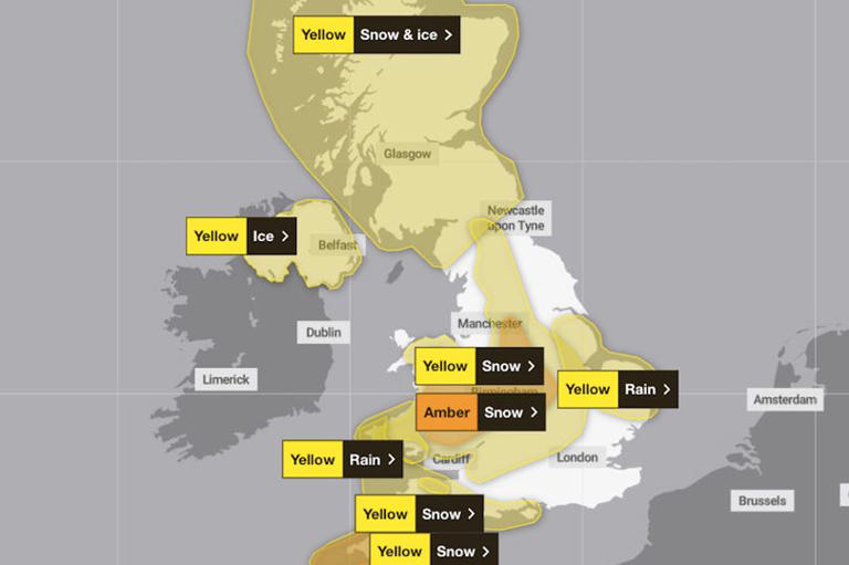 Full list of 10 Met Office warnings as Storm Goretti to bring heavy ...