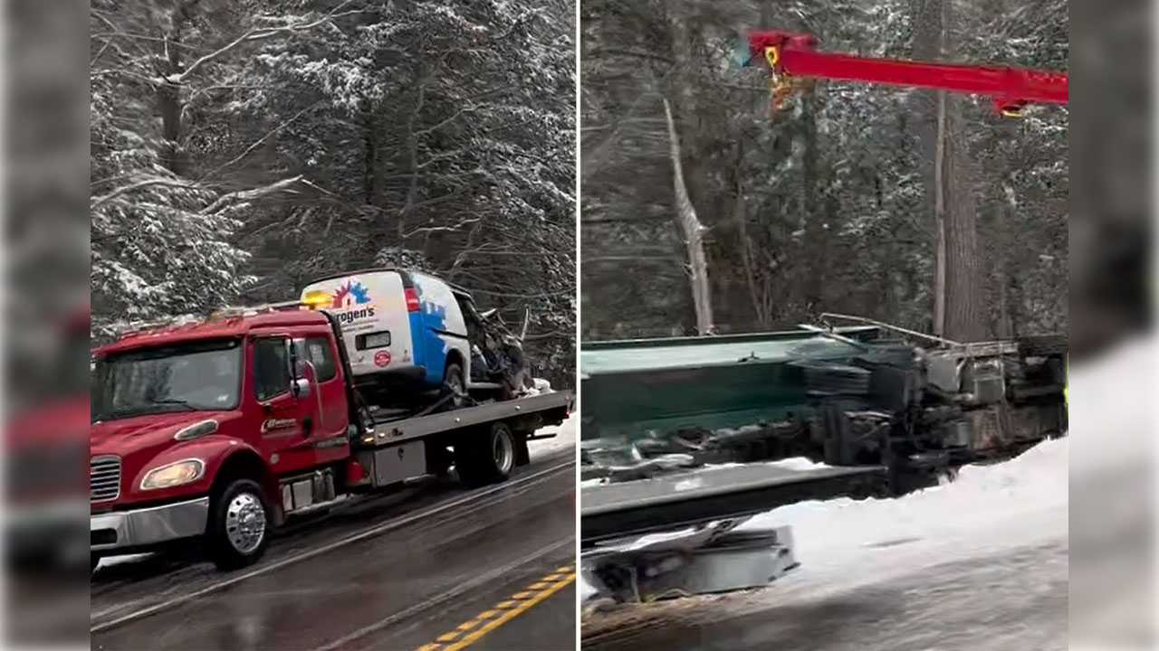 Dump truck, van collide on Route 16 in Wakefield, trapping drivers in ...