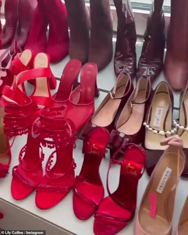 Lily Collins shows off incredible designer shoe collection in BTS clip ...