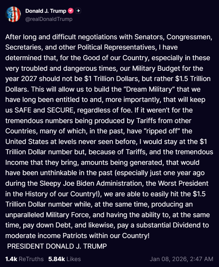 'Dream military': Trump proposes $1.5 trillion defence budget for 2027 ...