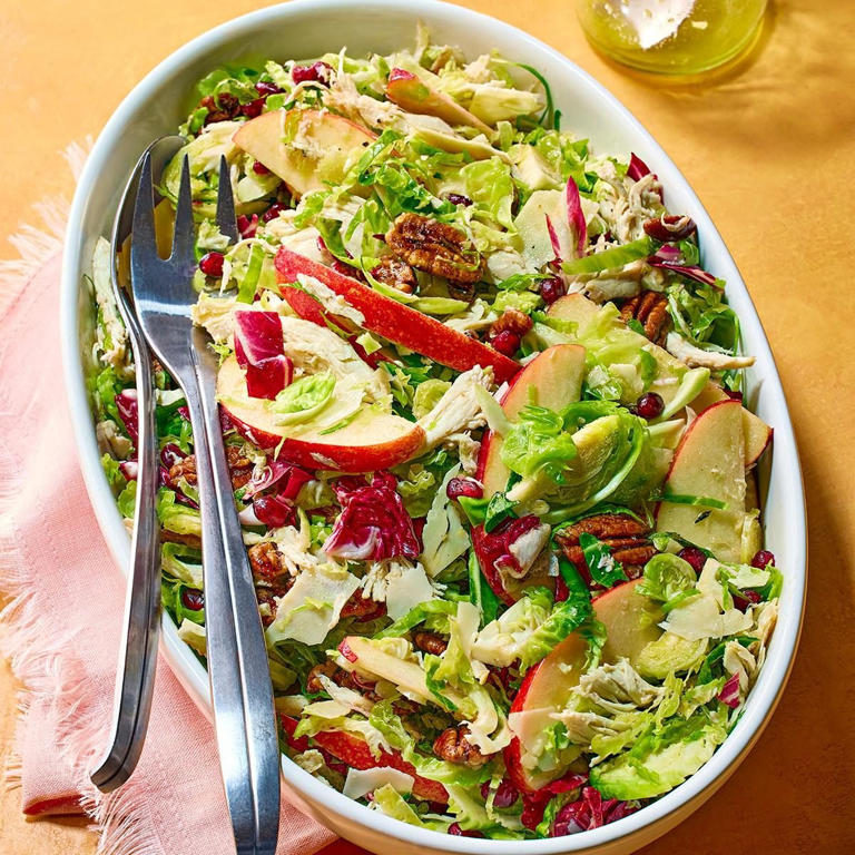 Chicken and shaved Brussels sprouts salad