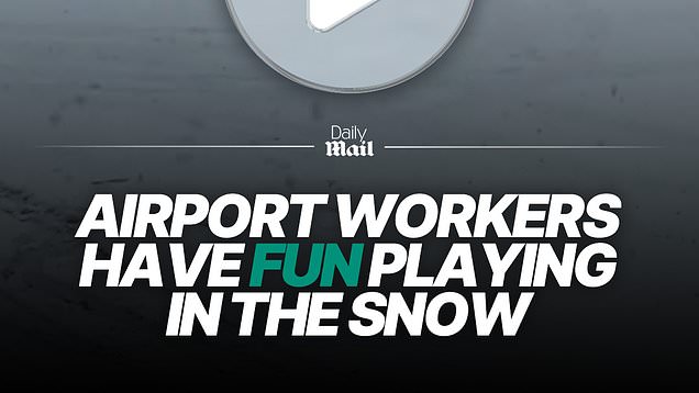 Airport workers take a break to play in the snow