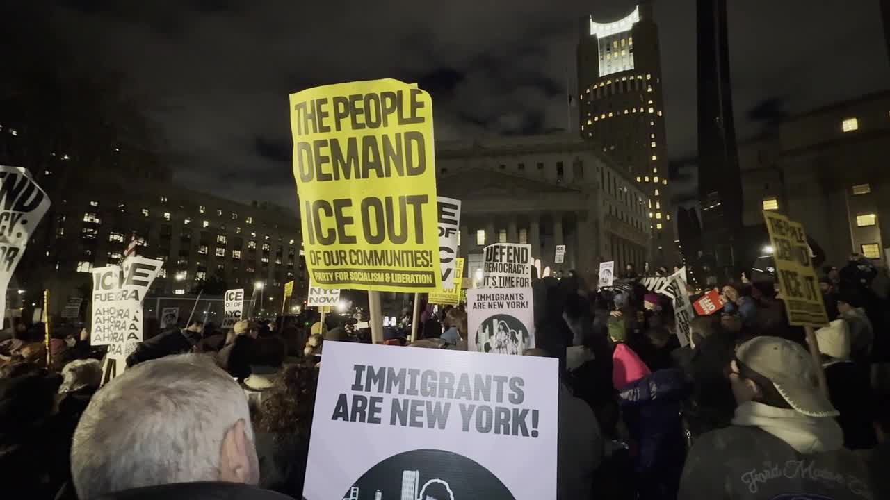 New York: Demonstrators gather to protest Minneapolis ICE shooting