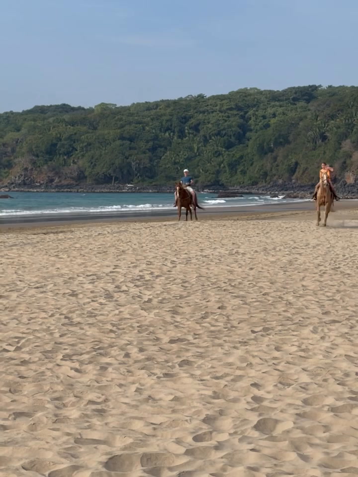 'Canelo' Álvarez y su hija María Fernanda montan a caballo en la playa