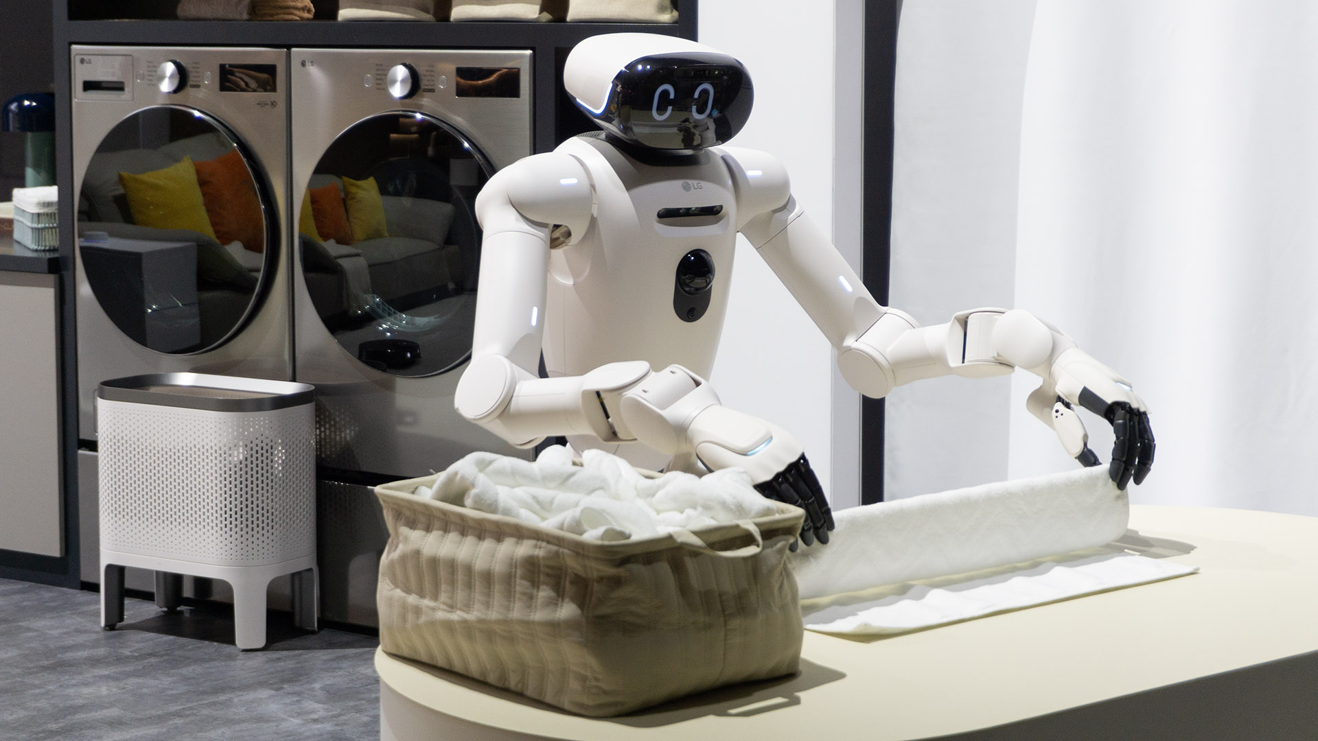 LG's CLOiD robot can fold laundry and serve food very slowly