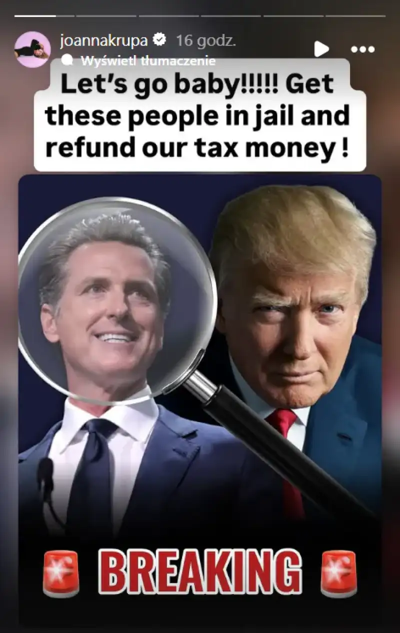 Joanna Krupa murem za Trumpem. „Wsadź ich do więzienia”. O co chodzi?