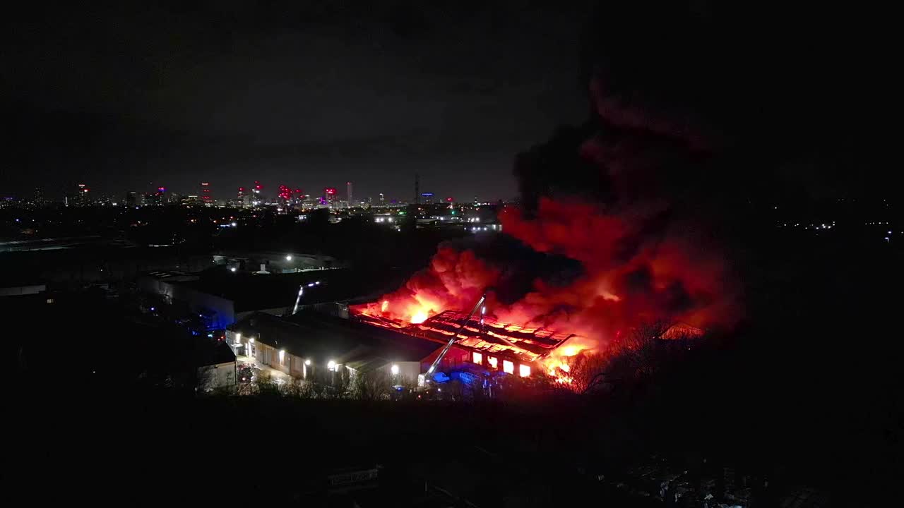Inferno in Birmingham: Drone footage shows scale of carpet warehouse fire