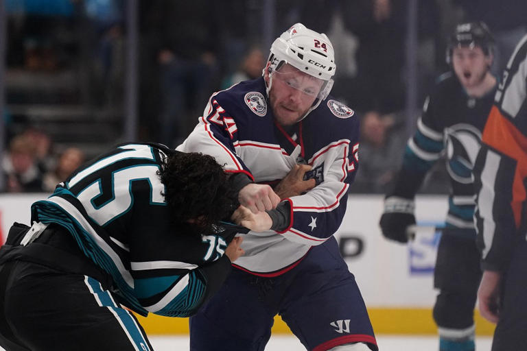 Sharks’ Ryan Reaves knocked down in haymaker-filled fight with Blue ...