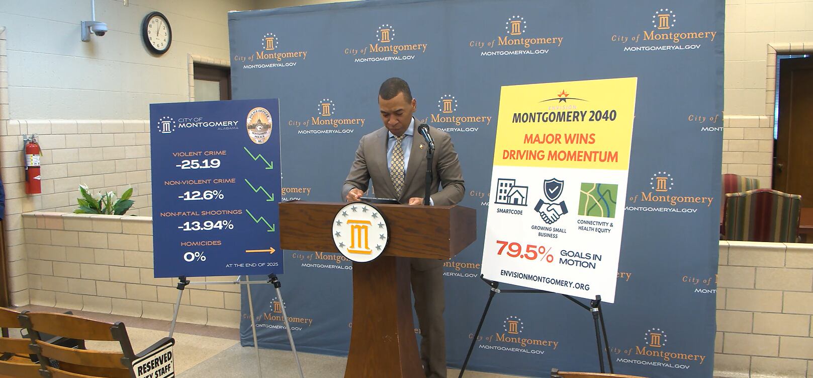 Mayor Steven Reed highlights public safety during monthly briefing