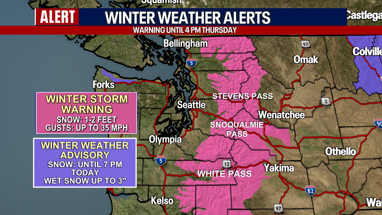 Seattle weather: Lowland rain, intense mountain snow