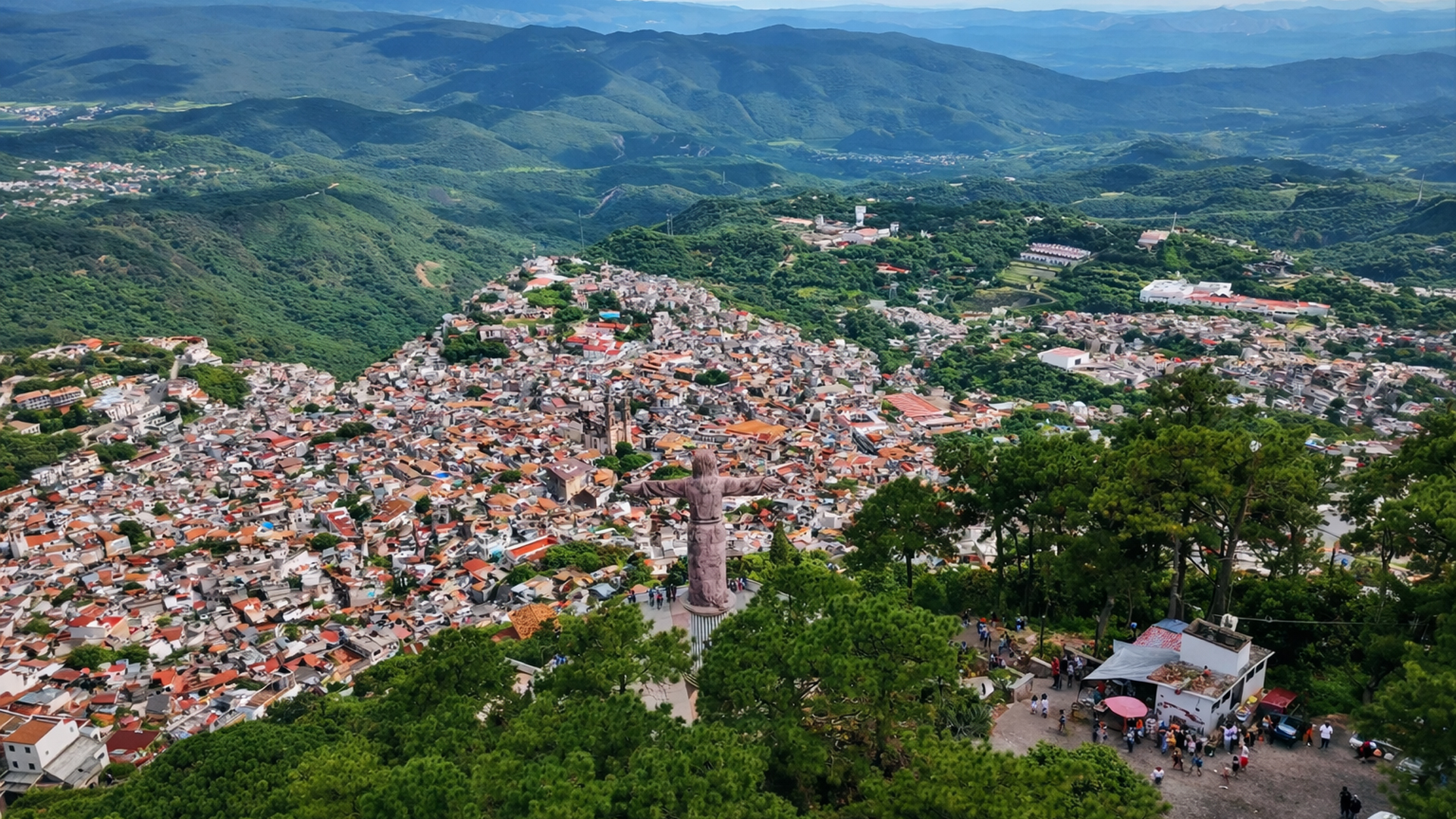 The colonial beauty of Taxco with white buildings and red roofs