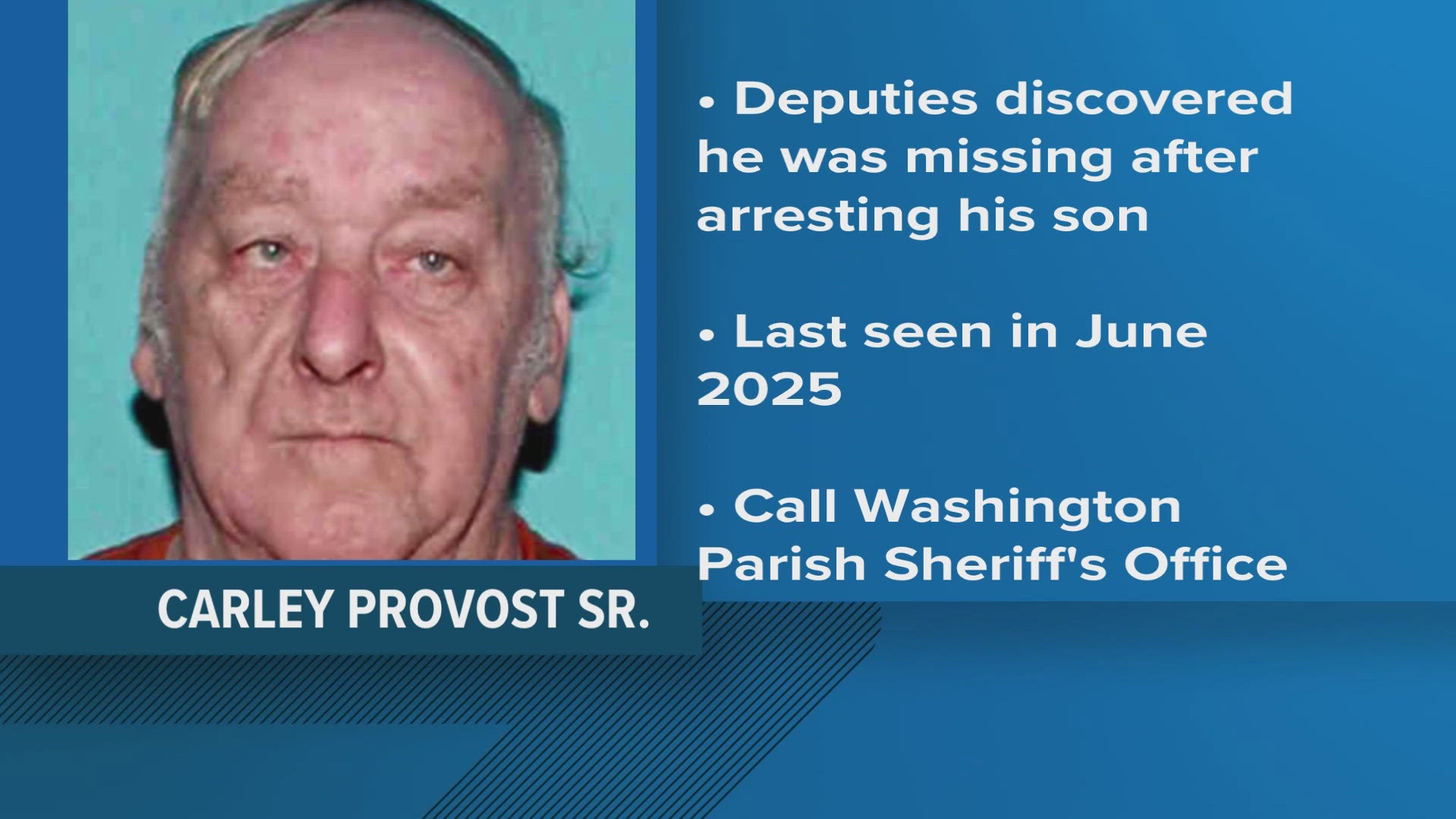 Search underway for missing Louisiana man after son's arrest