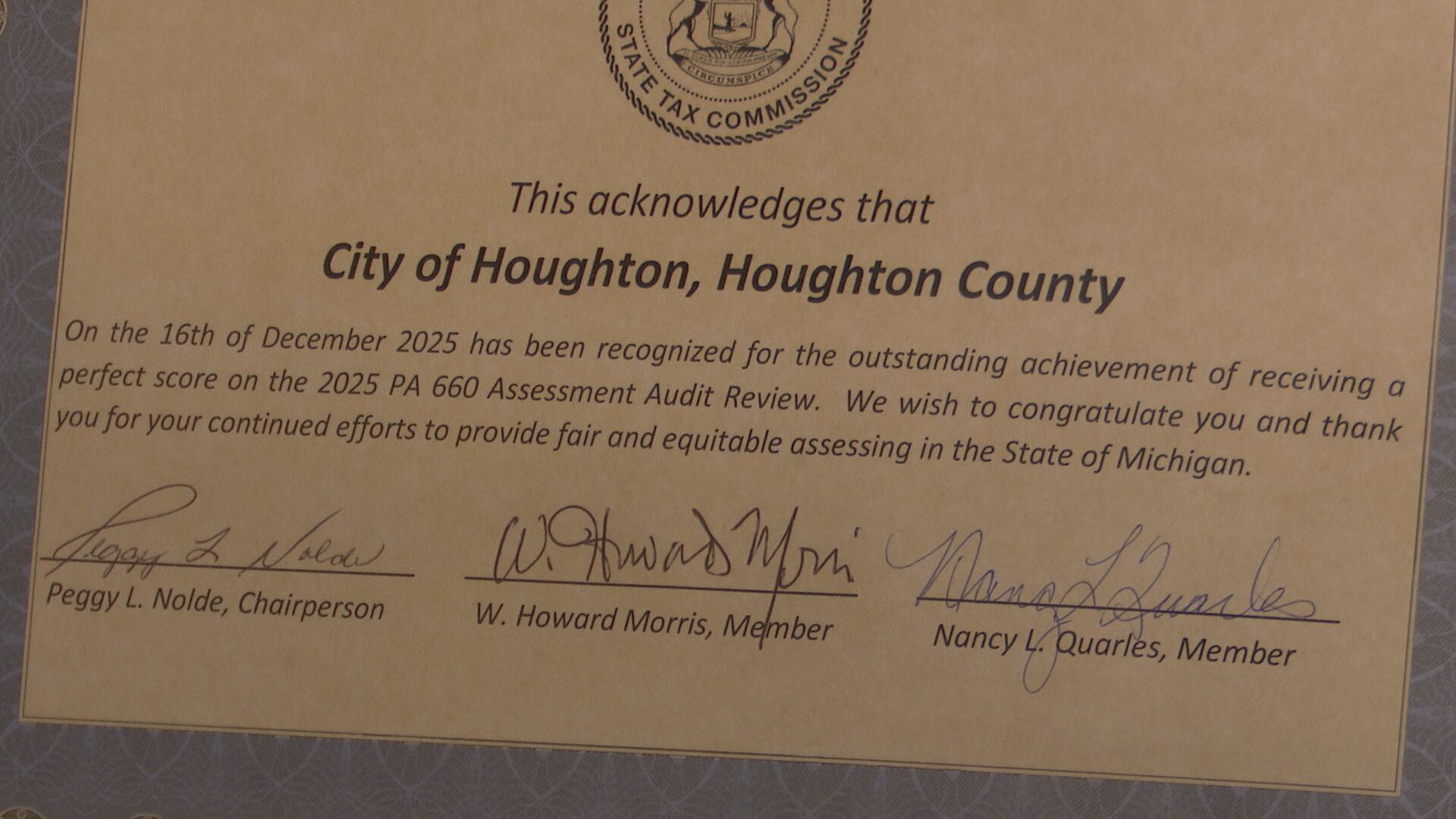 City of Houghton receives perfect state audit review score