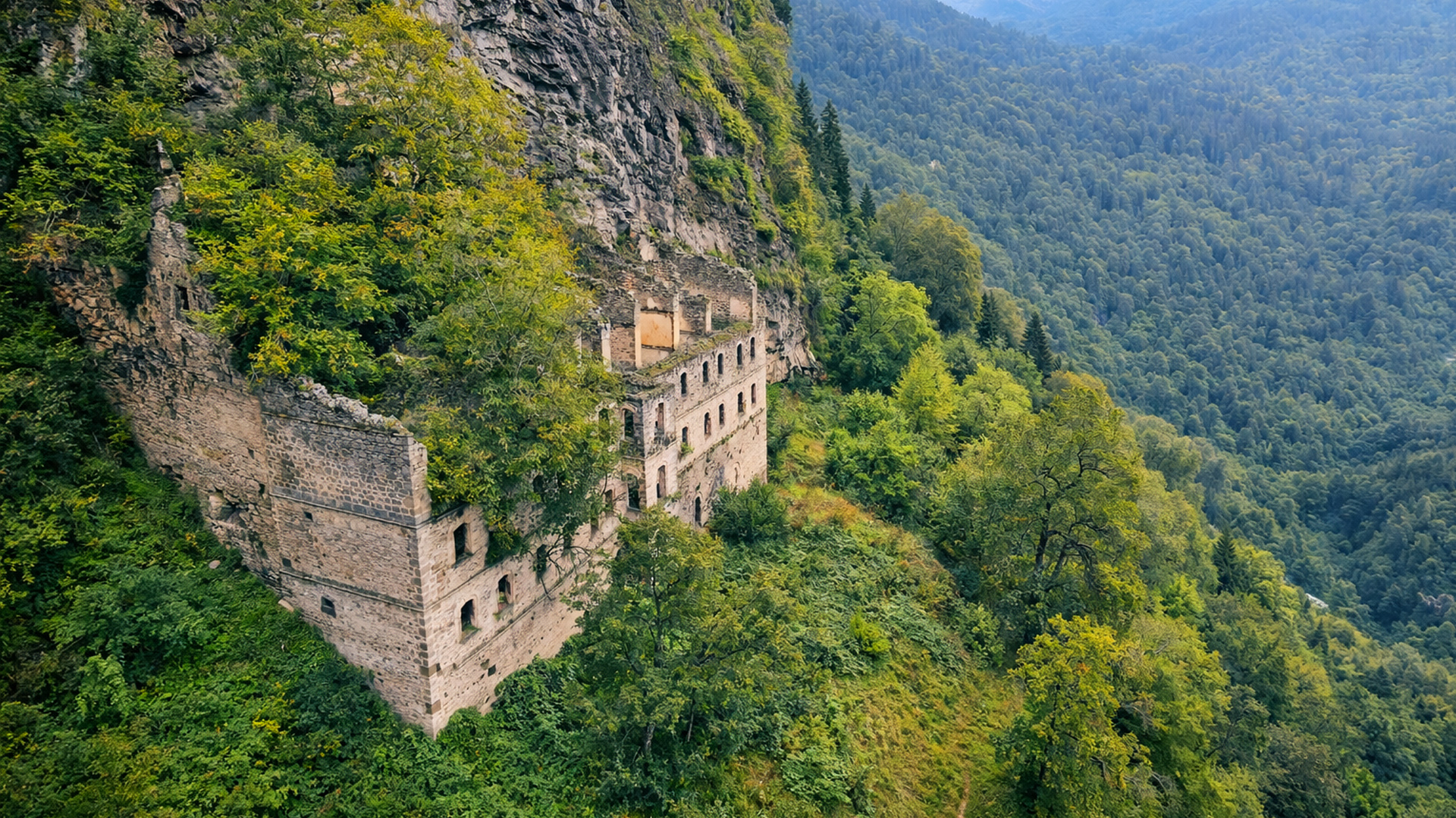 An ancient monastery perched on a cliff in the Pontic Mountains