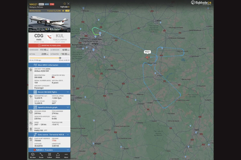 Malaysia Airlines flight returns to Paris shortly after departure due ...