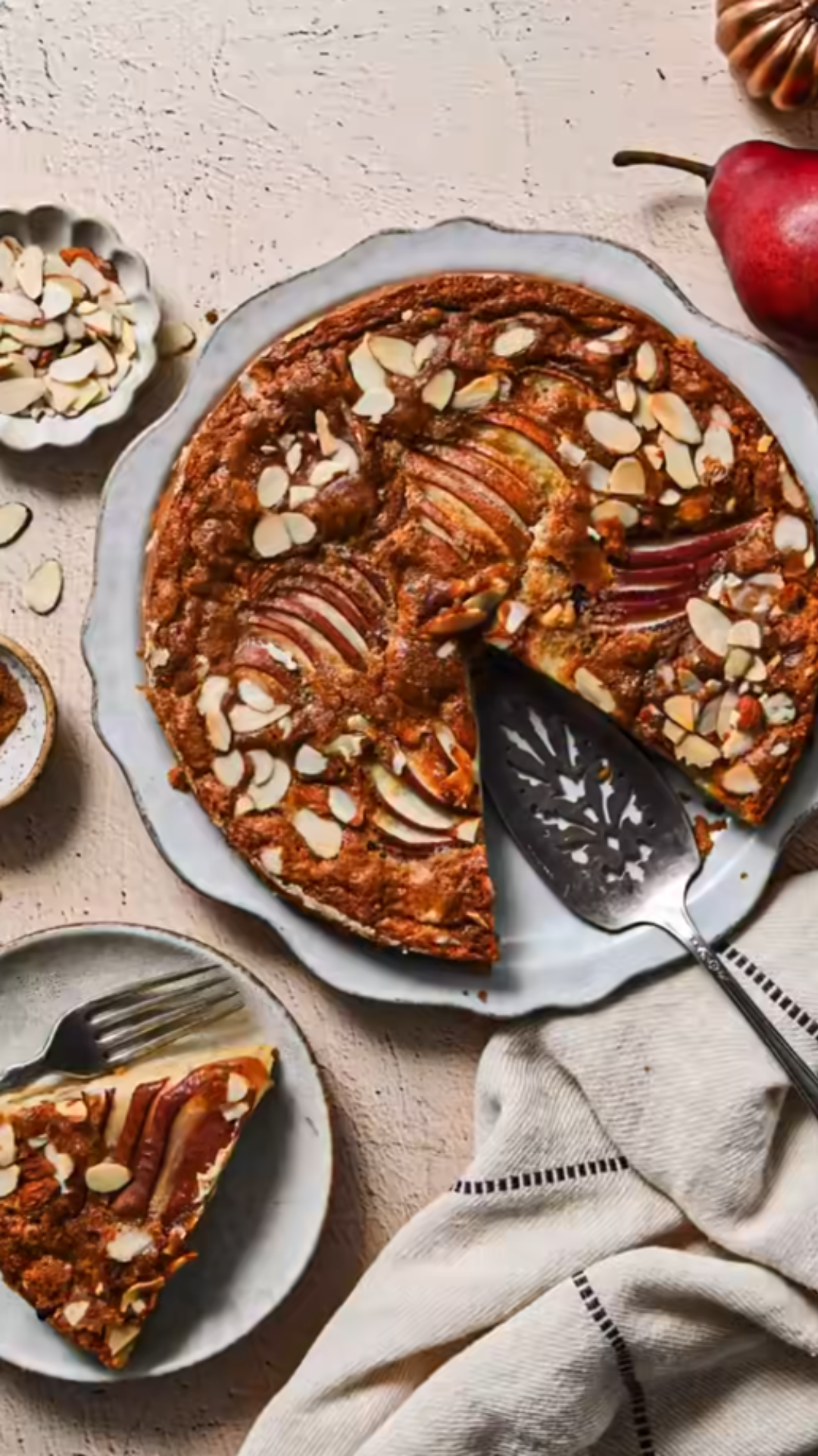 Spicy pear French cake with juicy pears and warm spices