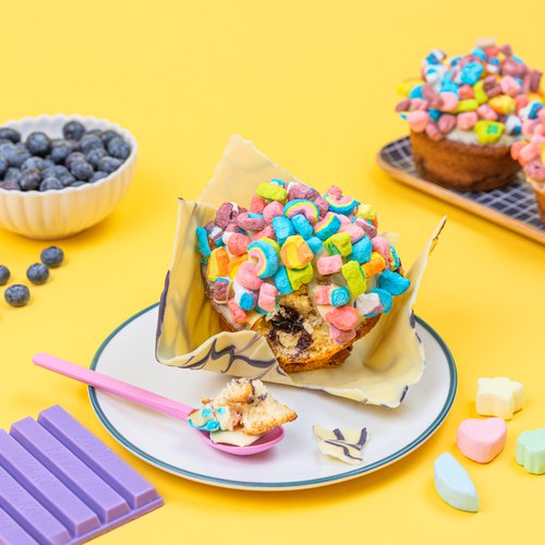 Kit Kat stuffed blueberry muffins